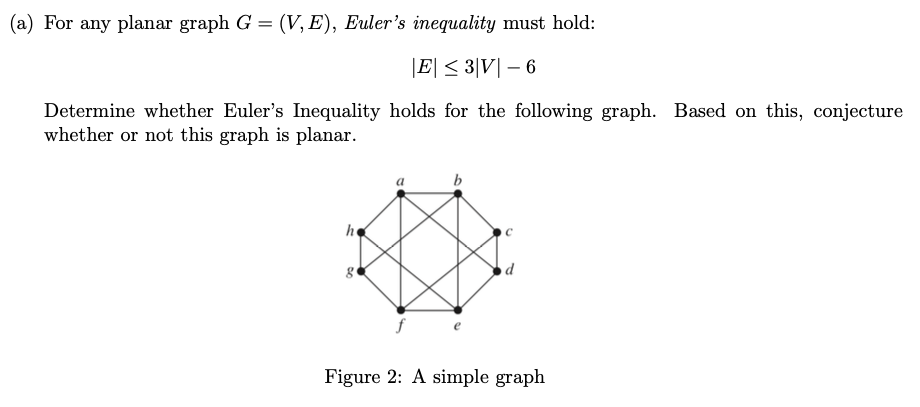 Solved (a) For any planar graph G=(V,E), Euler's inequality | Chegg.com