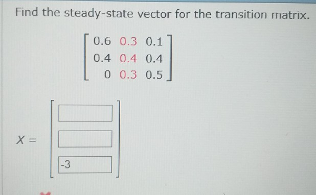 Solved Find the steady-state vector for the transition | Chegg.com