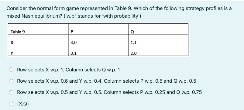 Solved Consider the normal form game represented in Table 9. | Chegg.com