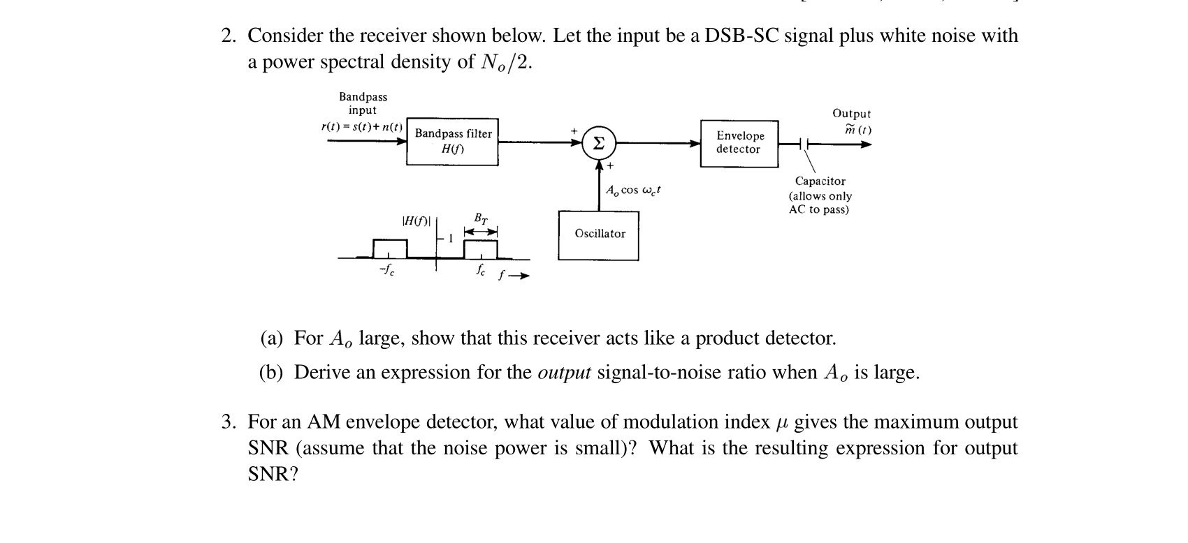Solved 2. ﻿Consider the receiver shown below. Let the input | Chegg.com