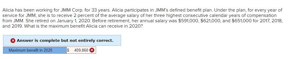 Solved Alicia has been working for JMM Corp. for 33 years. | Chegg.com