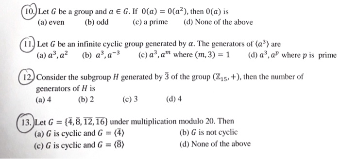 Solved 7.The number of subgroups of (Zzo. +) is (a) 6 (b)5 | Chegg.com