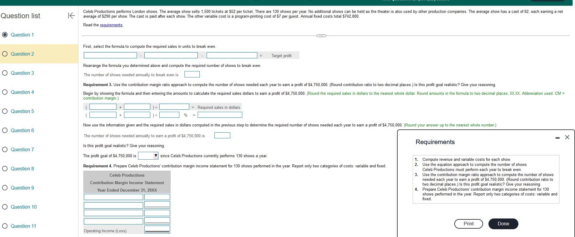 Solved 1. Compute revenue and variable costs for each show. | Chegg.com