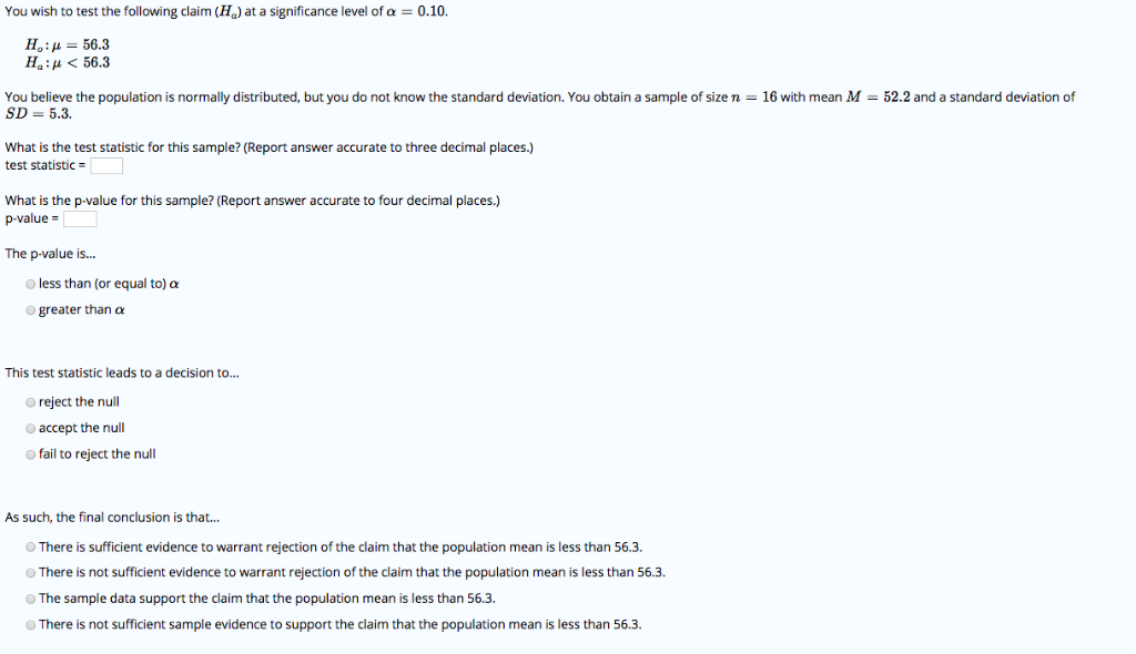 Solved You wish to test the following claim (H) at a | Chegg.com