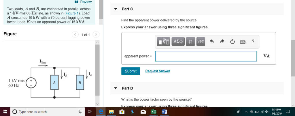 Solved Review Part A Two loads, A and B, are connected in | Chegg.com