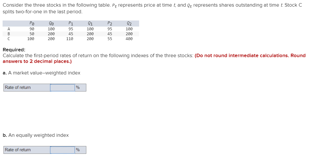 Solved Consider the three stocks in the following table. Pt | Chegg.com