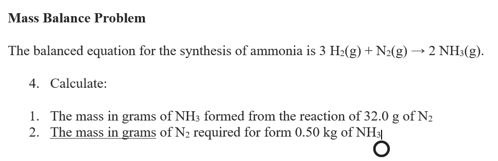 Solved Mass Balance Problem The balanced equation for the | Chegg.com