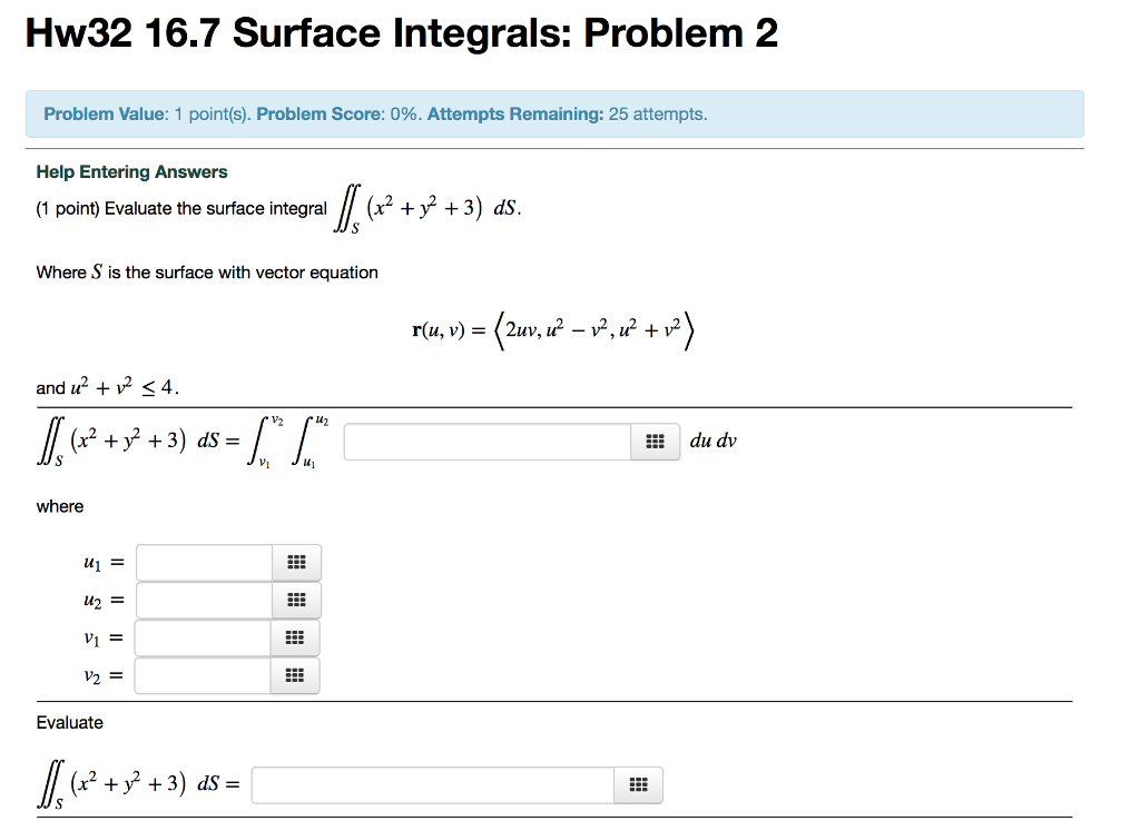 Solved Hw32 16.7 Surface Integrals: Problem 2 Problem Value: | Chegg.com