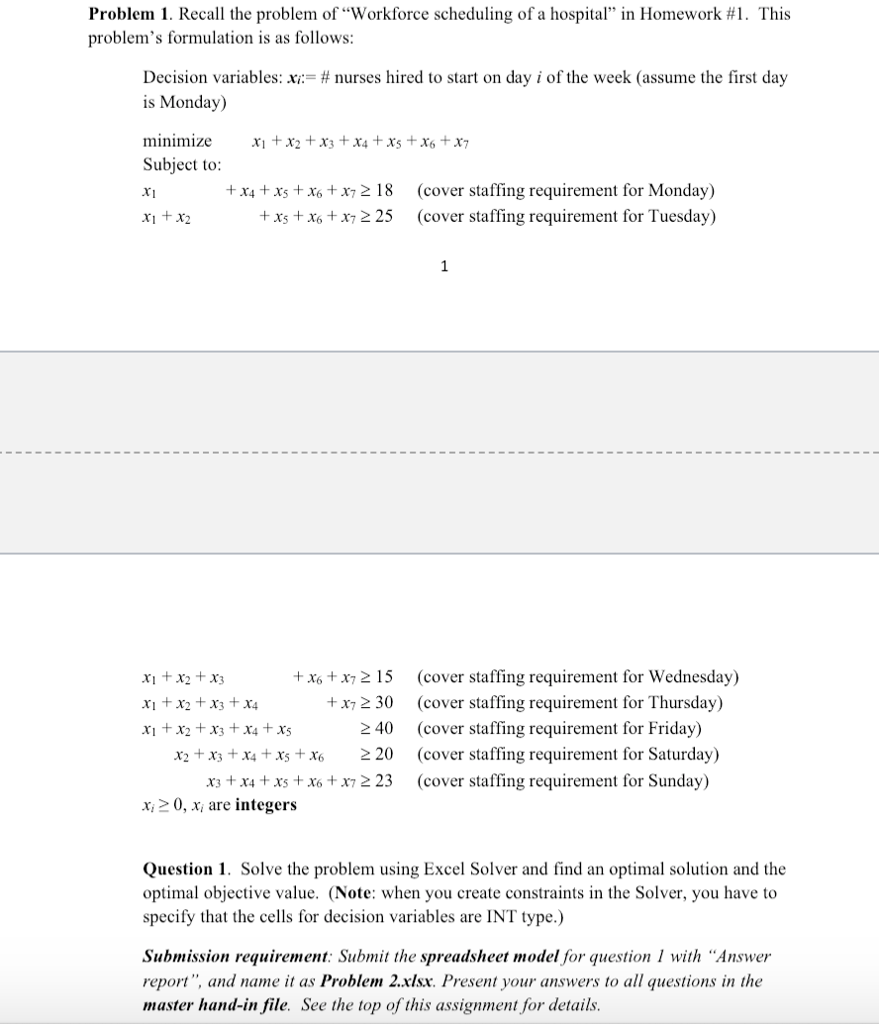 Solved Problem 1. Recall the problem of ..Workforce | Chegg.com