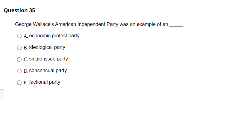 Solved Question 35 George Wallace's American Independent | Chegg.com