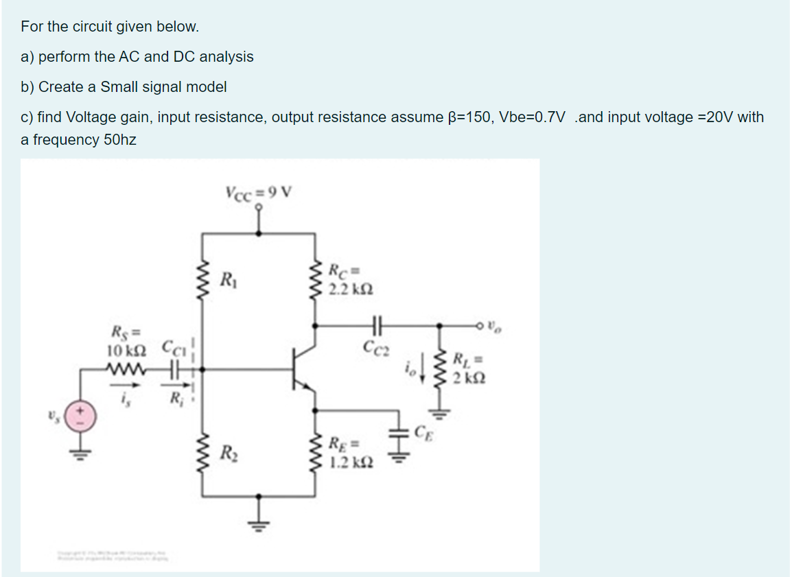 Solved For the circuit given below. a) perform the AC and DC | Chegg.com