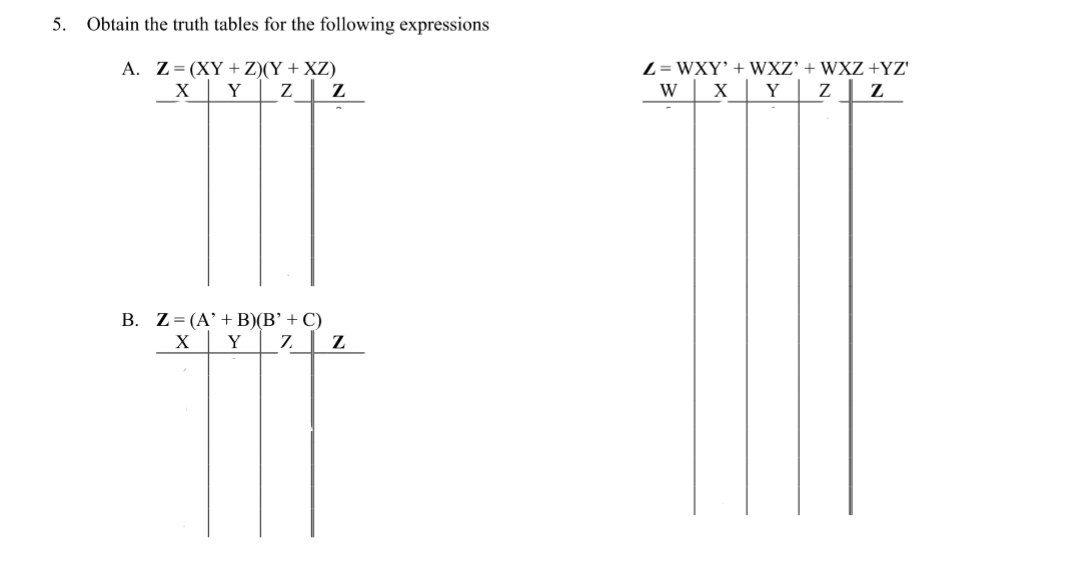 Solved 5. Obtain the truth tables for the following | Chegg.com