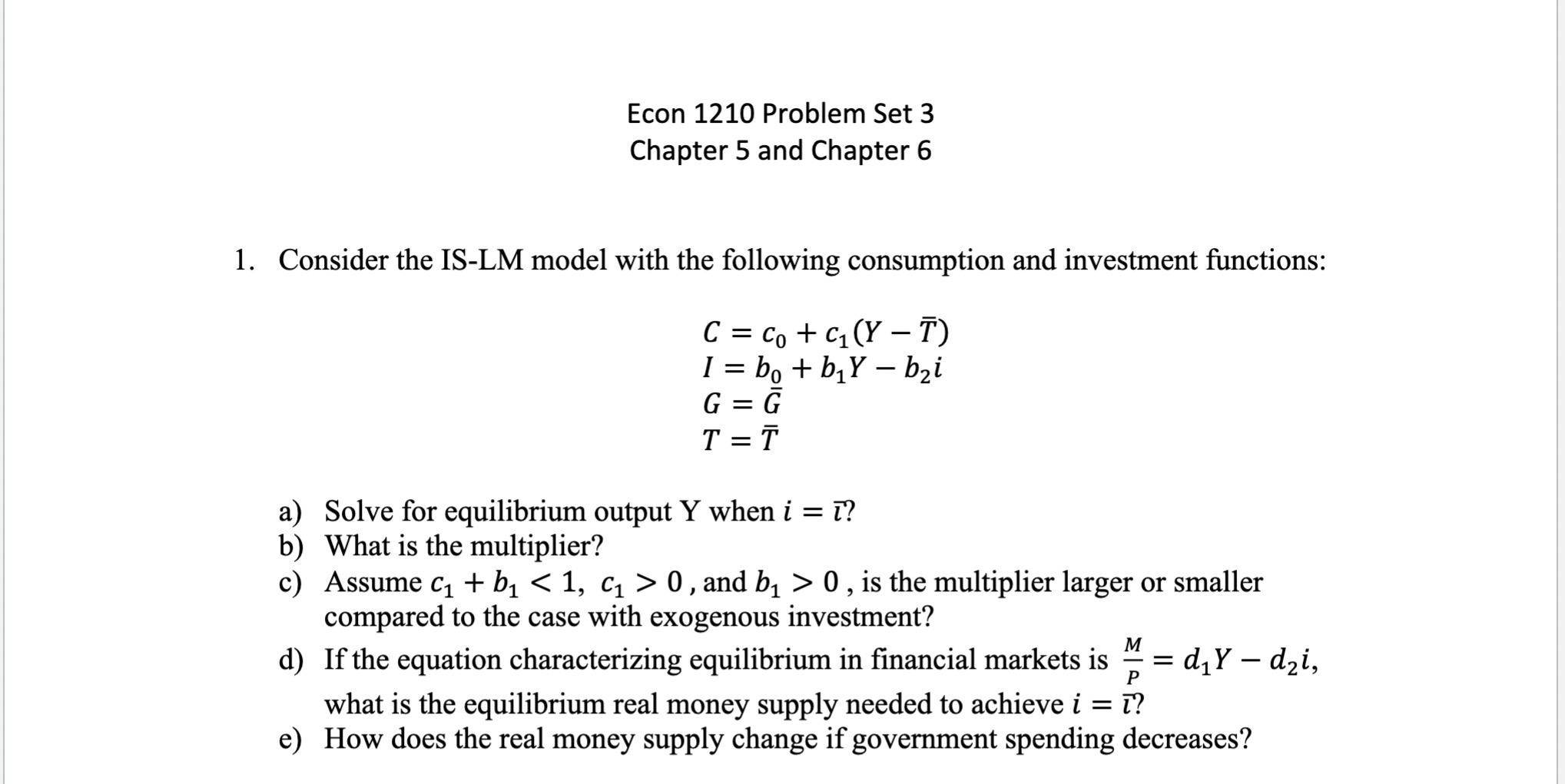 Solved Econ 1210 Problem Set 3 Chapter 5 and Chapter 6 1. | Chegg.com