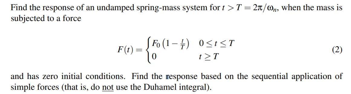 Solved Find the response of an undamped spring-mass system | Chegg.com