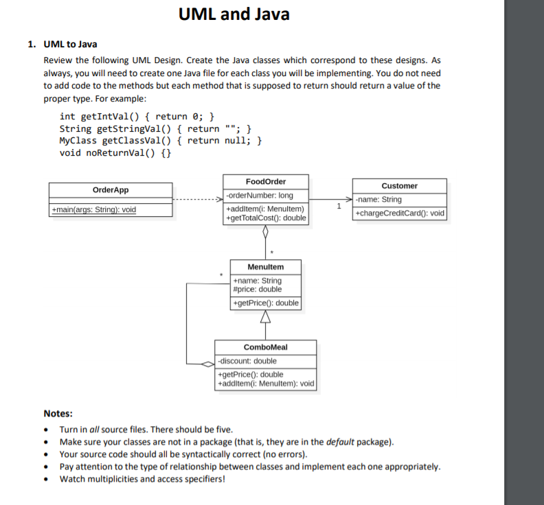 Solved UML and Java 1. UML to Java Review the following UML | Chegg.com