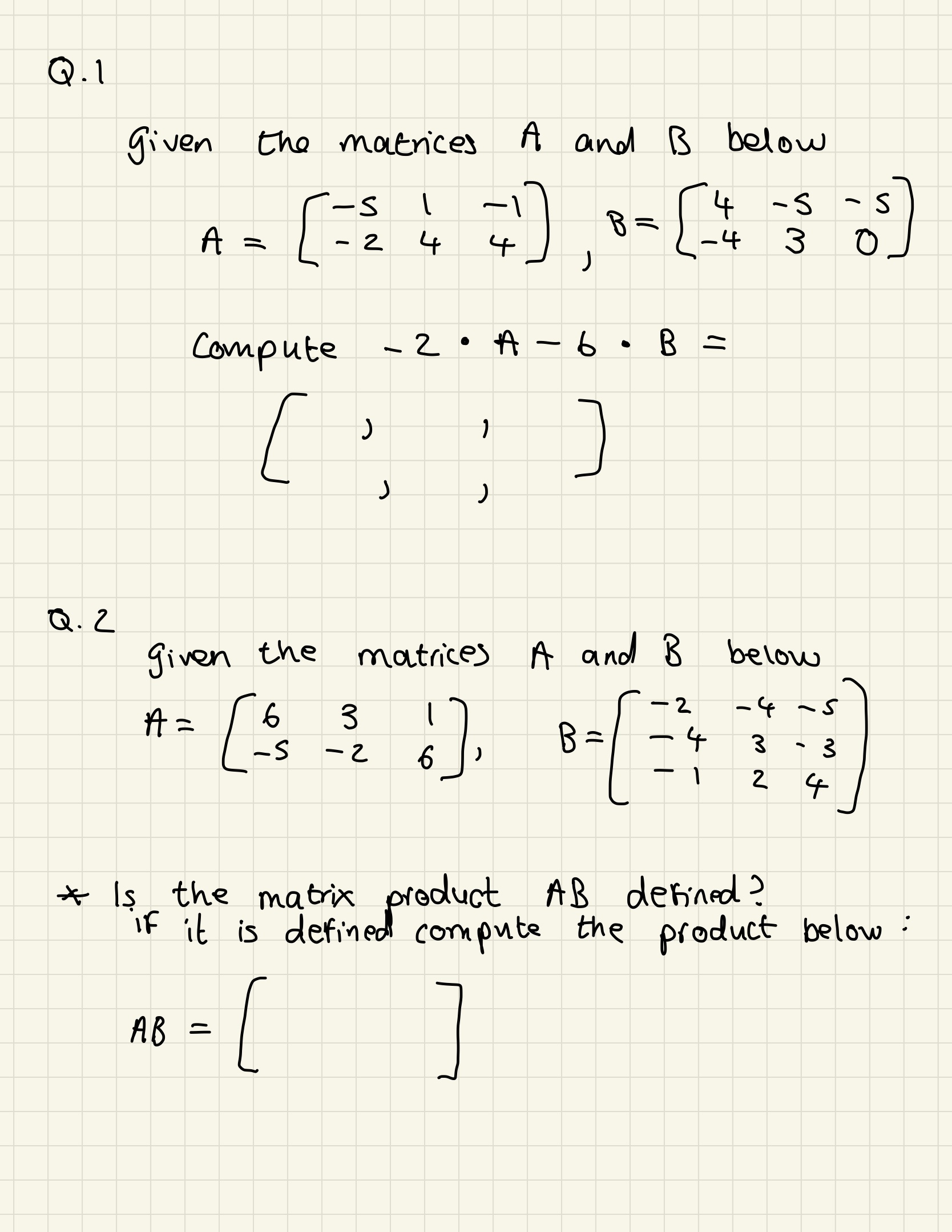 Q. 1given the matrices A and B | Chegg.com