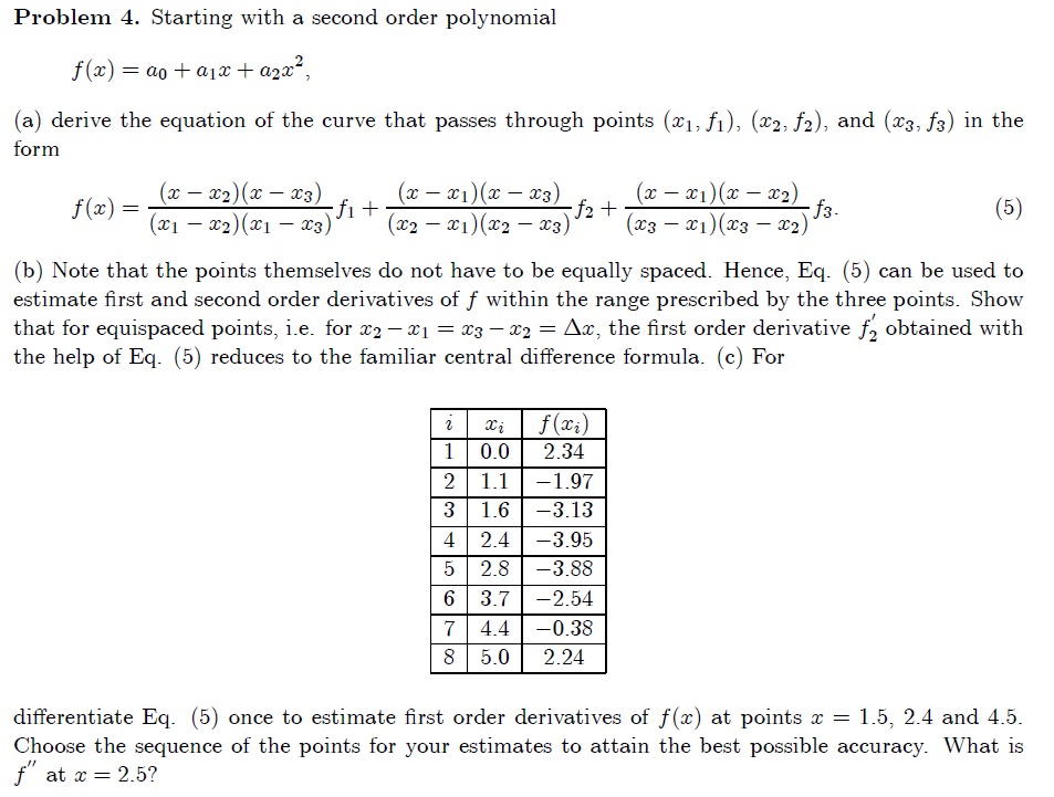 Solved Problem 4. Starting with a second order polynomial | Chegg.com