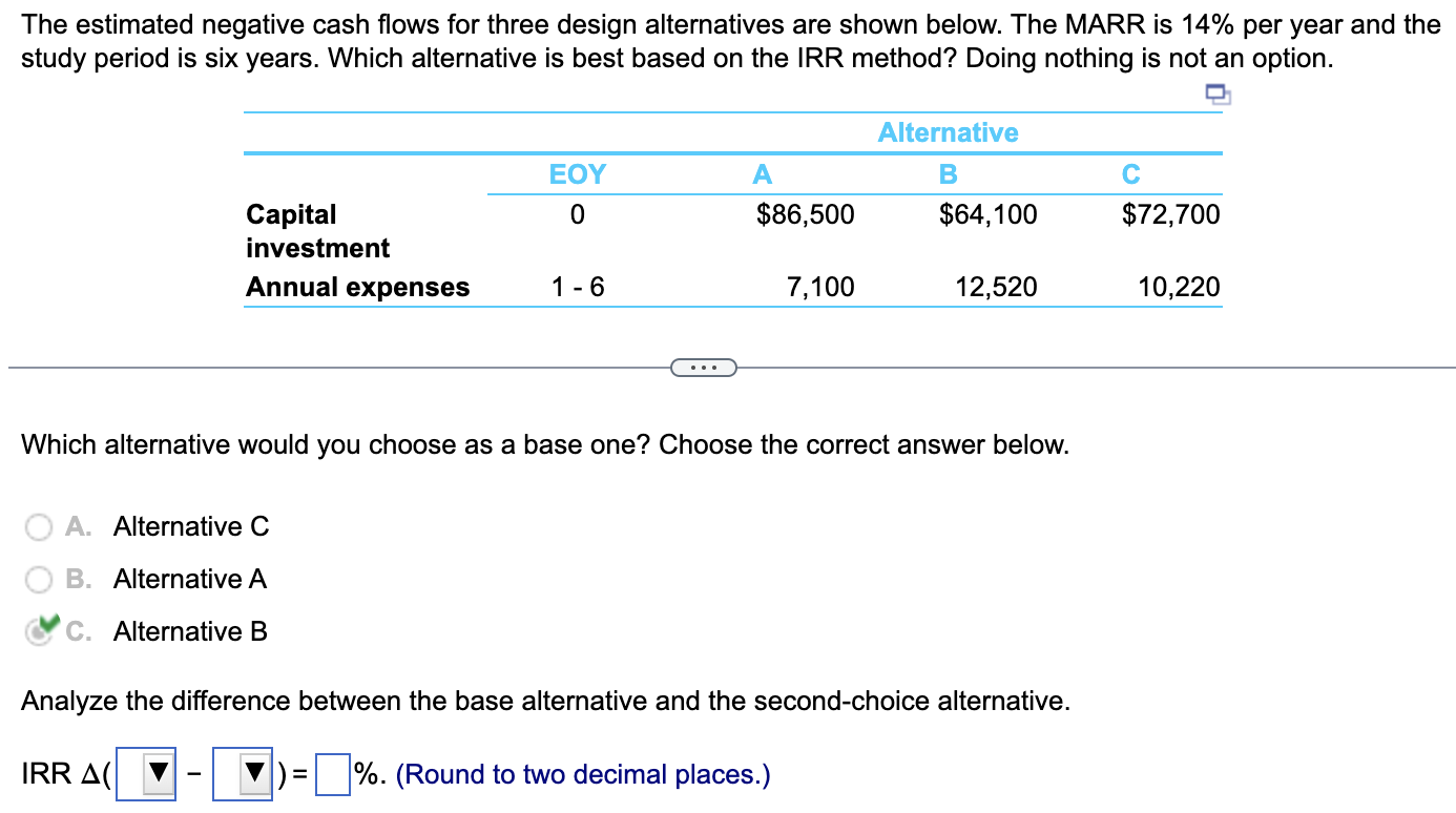 Solved The estimated negative cash flows for three design | Chegg.com