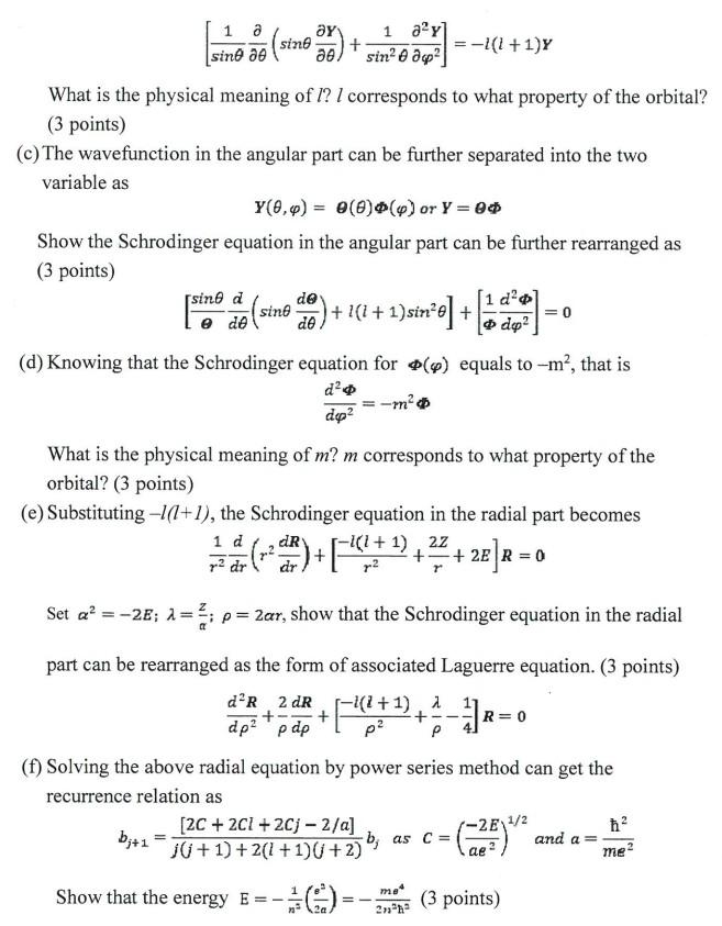 Solved 2. The Schrodinger equation for Hydrogen atom in the | Chegg.com