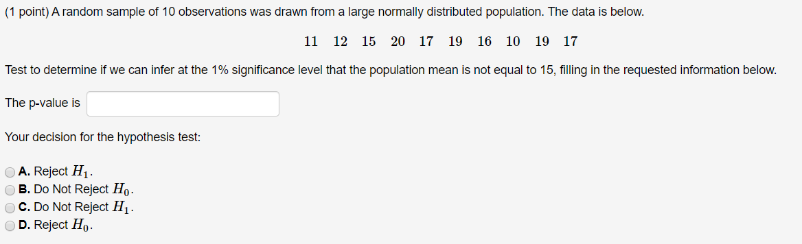 Solved (1 point) A random sample of 10 observations was | Chegg.com
