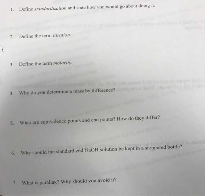 Solved 1. Define standardization and state how you would go | Chegg.com