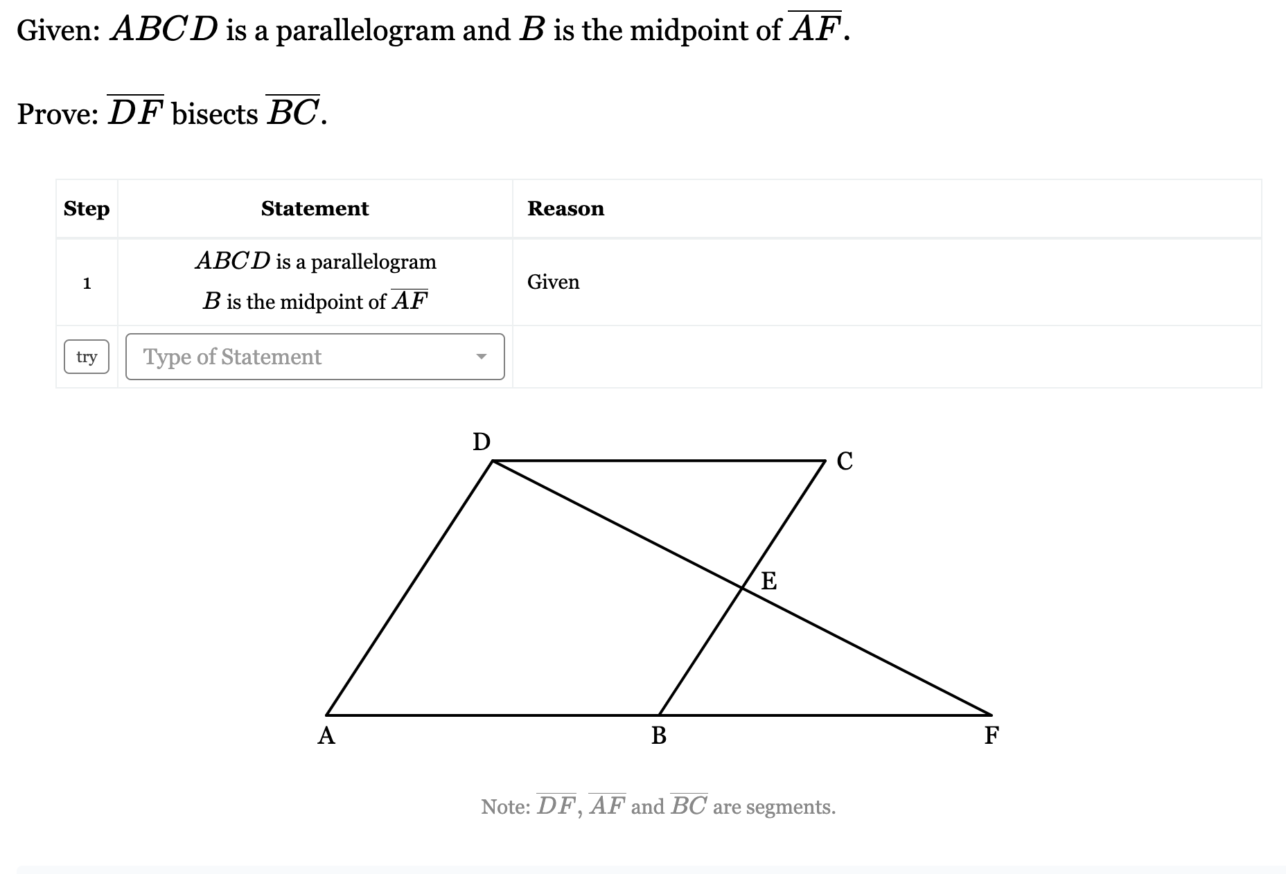 Solved Given: ABCD is a parallelogram and B ﻿is the midpoint | Chegg.com