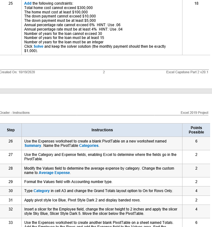 Step Instructions Points Possible 1 2 2 نيا 3 6 4 4 5 | Chegg.com