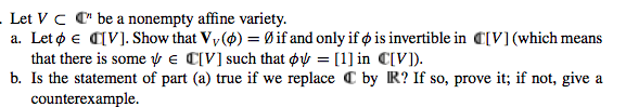- Let V C C" be a nonempty affine variety. a. Leto e | Chegg.com