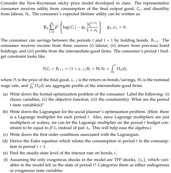 Solved Consider the New-Keynesian sticky price model | Chegg.com