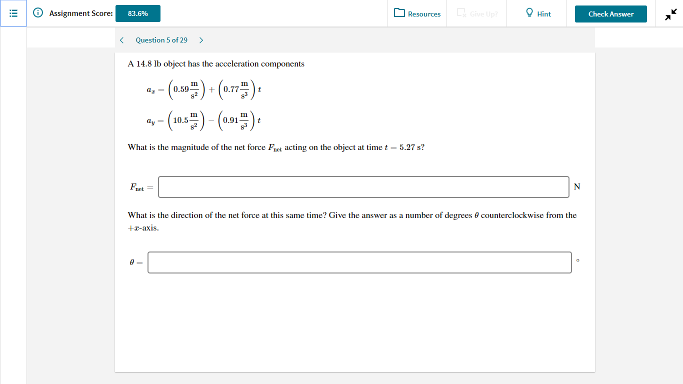Solved 0 Assignment Score: 83.6% Resources Hint Check Answer | Chegg.com