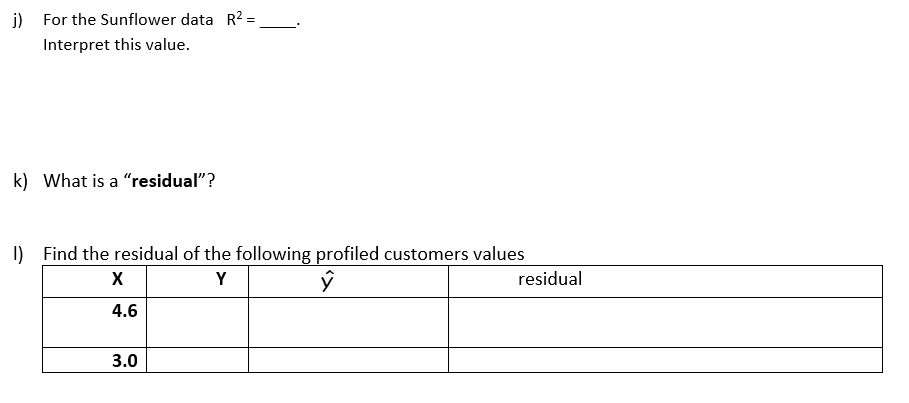 Solved j) For the Sunflower data R2 = Interpret this value. | Chegg.com