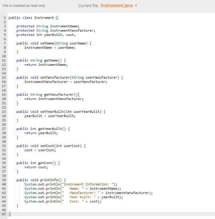 Solved Given main( ) and the Instrument class, define a | Chegg.com