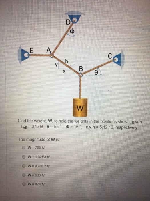 Solved Find the weight W, to hold the weights in the | Chegg.com
