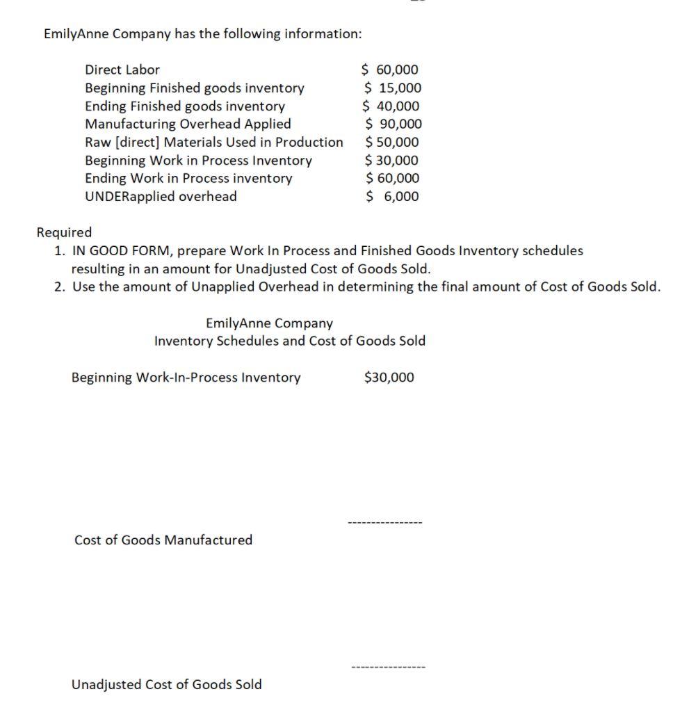 Solved EmilyAnne Company has the following information: | Chegg.com