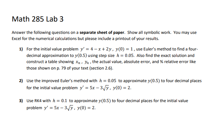 Math 285 Lab 3 Answer the following questions on a | Chegg.com