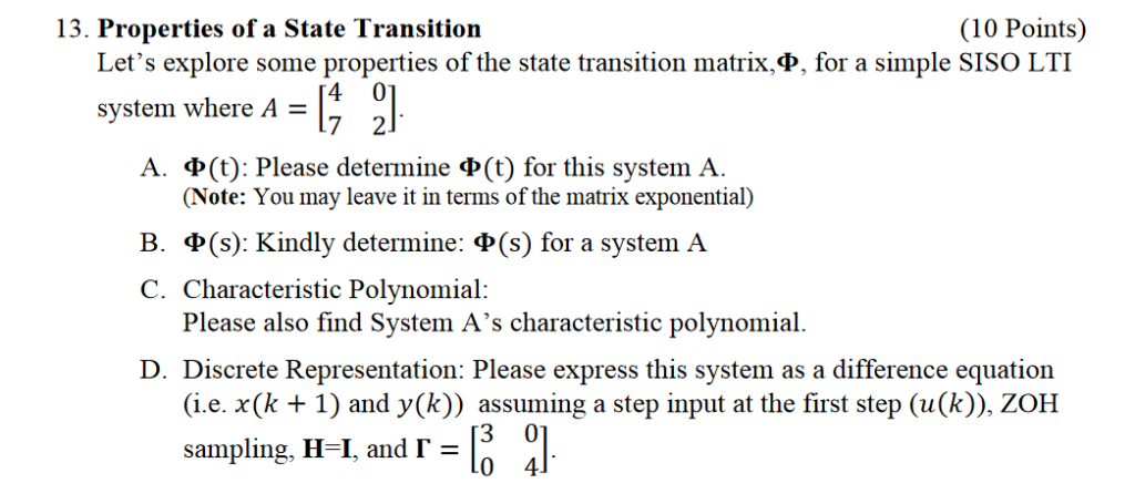 Solved 13. Properties of a State Transition Let's explore | Chegg.com