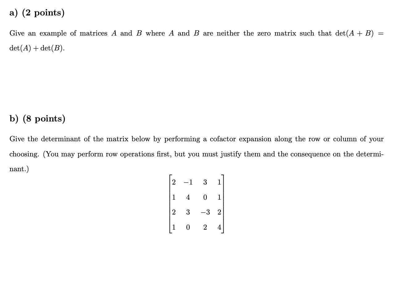 Solved a) (2 points) Give an example of matrices A and B | Chegg.com