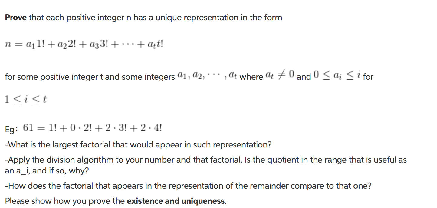 Prove that each positive integer n has a unique | Chegg.com