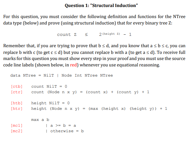 Question 1: "Structural Induction" For this question, | Chegg.com