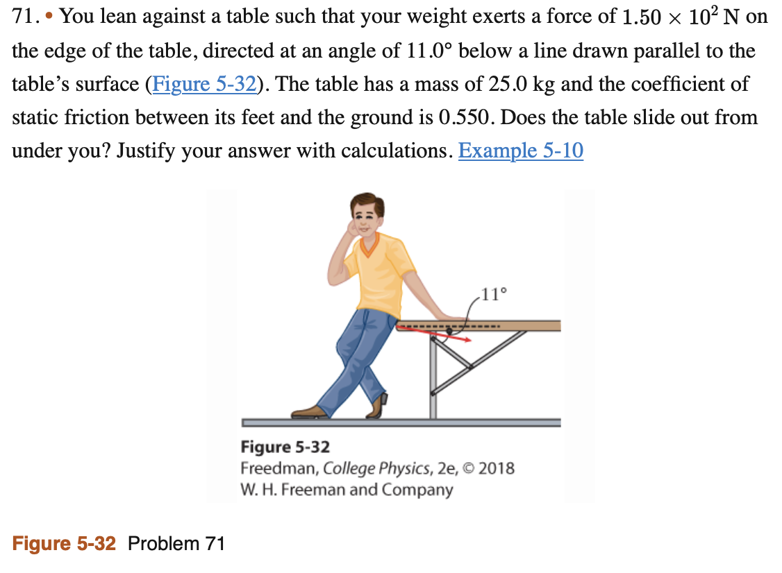 Solved 71. • You lean against a table such that your weight | Chegg.com