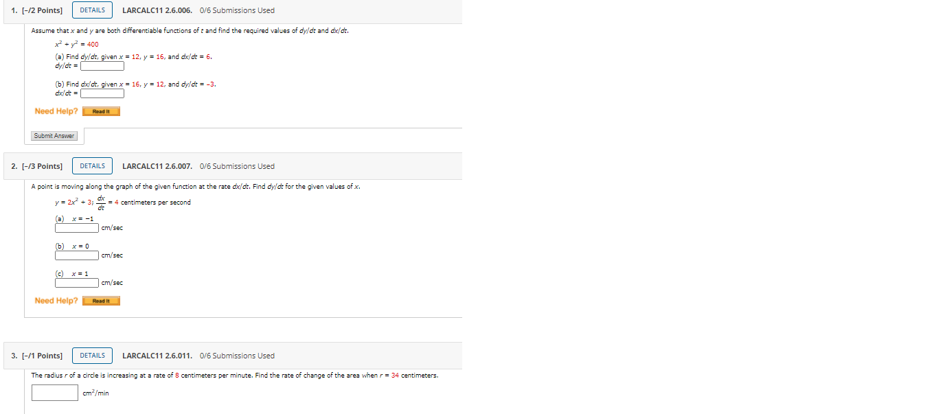 Solved 1. [-12 Points] DETAILS LARCALC11 2.6.006. 0/6 | Chegg.com