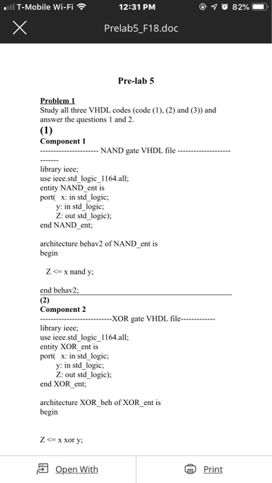 Solved T-Mobile Wi-Fi 12:31 PM @ 82% Prelab5_F18.doc Pre-lab | Chegg.com