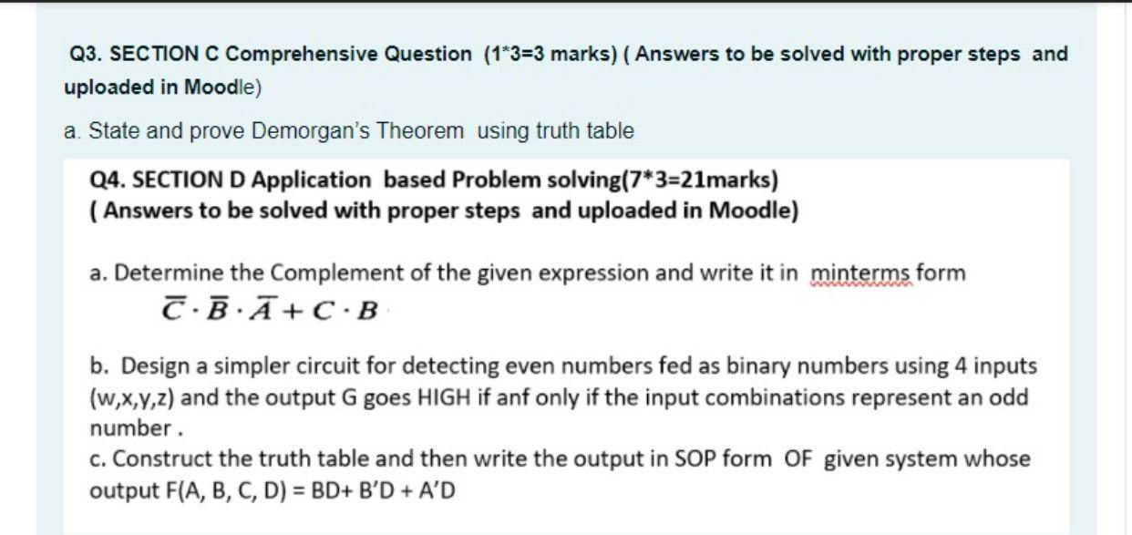 Solved Q3. SECTION C Comprehensive Question (1*3=3 marks) ( | Chegg.com