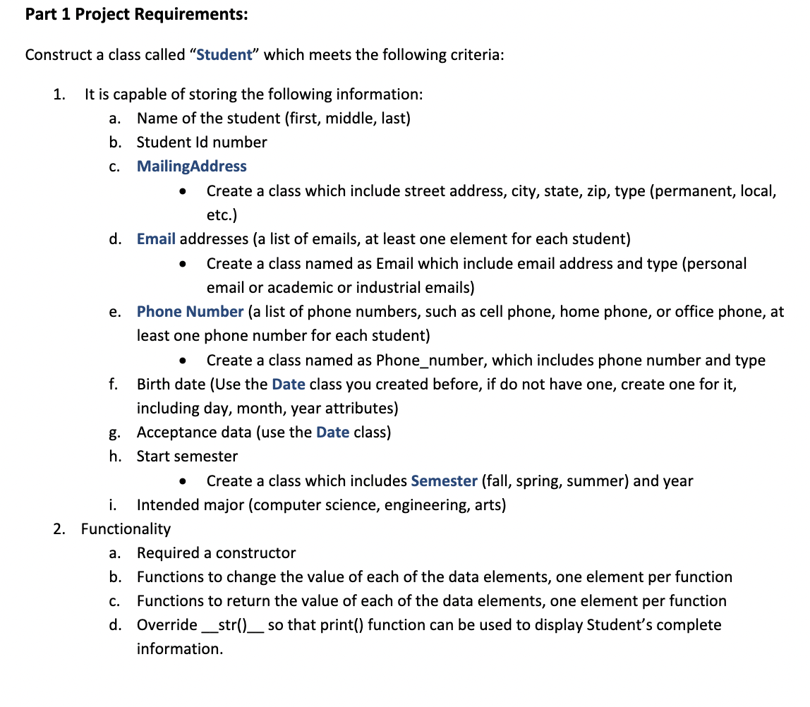 Solved art 1 Project Requirements: instruct a class called | Chegg.com