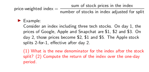 Solved price-weighted index - sum of stock prices in the | Chegg.com