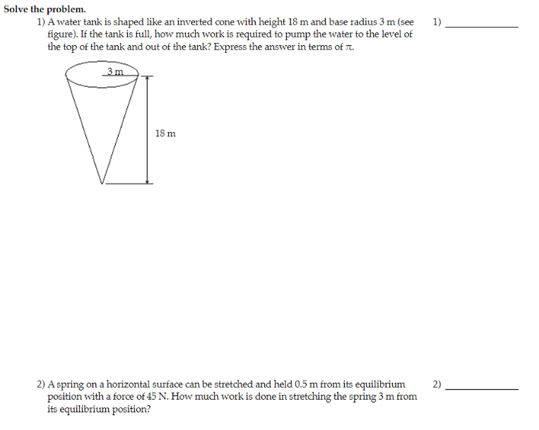 Solved show all work for credit. For #1, find the work done | Chegg.com