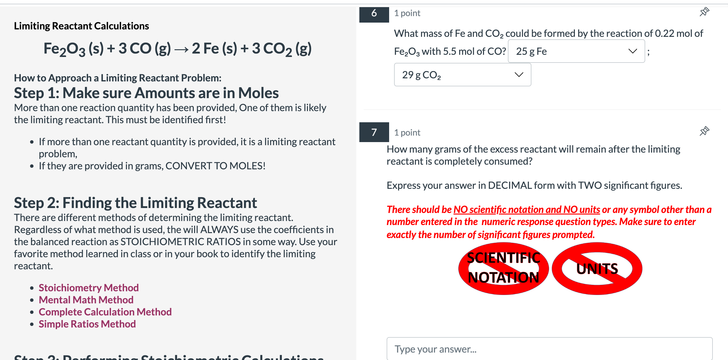 Solved Limiting Reactant Calculations Fe2O3( | Chegg.com