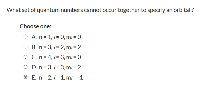 Solved What set of ﻿quantum numbers cannot occur together to | Chegg.com