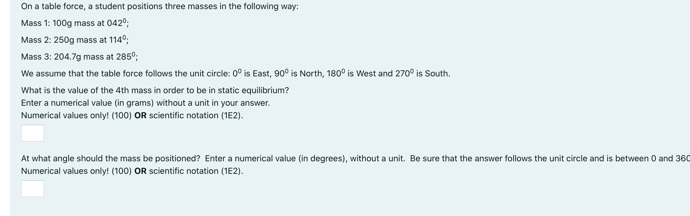 Solved On a table force, a student positions three masses in | Chegg.com