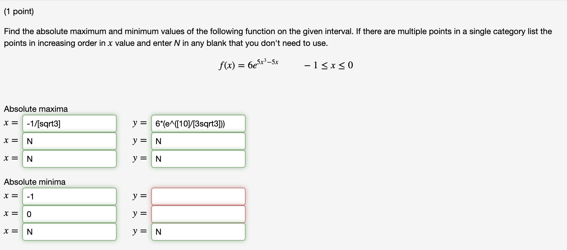 Solved (1 point) Find the absolute maximum and minimum | Chegg.com